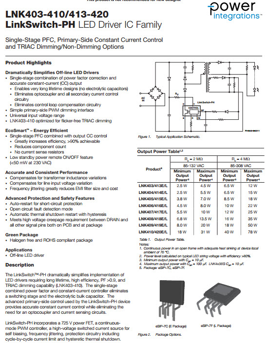 LNK409EG ไอซีสวิทชิ่งเพาเวอร์ซัพพลาย LED ไดร์เวอร์